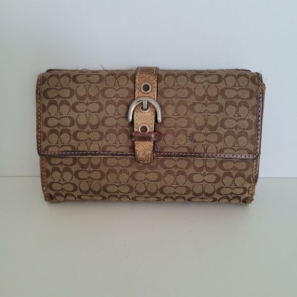 Coach | Bags | Coach Wallet Canvas Leather Signature Mini C Brown ...